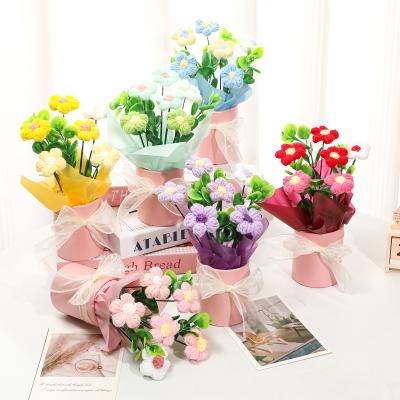 China Flowers Variety Knitted Sunflower Puff Hug Bucket Perfect for Women's Day and Mother's Day Celebration for sale
