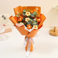 China Handmade Yarn Flower Bouquet Crochet Knitted Floral Gift Faux Blooms Handheld Bouquet with Multiple Color for sale
