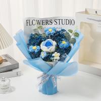 China Rose and Baby's Breath Dried Flowers Knitted Bouquet Handwoven Yarn Floral Arrangement 30x30cm for sale