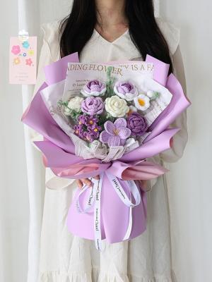 China Hand-knitted Yarn Flower Bouquet - Macaron Color Crochet Floral Gift for Girlfriend & Bestie for sale