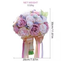 China Artificial Pink Rose Flower Bouquet Home Wedding Decorative Flowers for Bride Bridesmaid Flower Bouquets Valentines Day Gift for sale