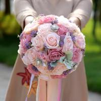 China Artificial Pink Rose Flower Bouquet Home Wedding Decorative Flowers for Bride Bridesmaid Flower Bouquets Valentines Day Gift for sale
