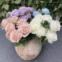 China Single 9-flower Simulated Rose Bouquet with Artificial Rose Branches for Wedding Decoration and Photography Props for sale