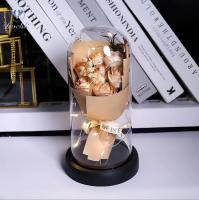 China Wholesale Factory Ins Artificial LED Decorative Flowers Birthday Glass Dome Rose Bouquet Valentine's Day Quality Soap Roses for sale