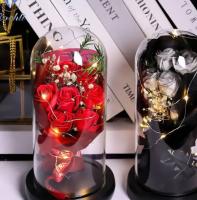 China Wholesale Factory Ins Artificial LED Decorative Flowers Birthday Glass Dome Rose Bouquet Valentine's Day Quality Soap Roses for sale