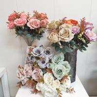 China Artificial flower silk rose bouquet wedding home decoration for sale
