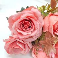 China Artificial flower silk rose bouquet wedding home decoration for sale