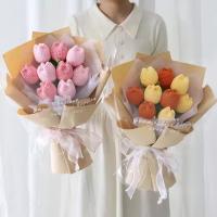 China Hand Knitted Flower Yarn Crochet Heart Shape Flowers Hand Woven Bouquet Wedding Decoration Handmade Valentine's Gift for Lovers for sale