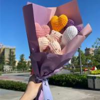 China Hand Knitted Flower Yarn Crochet Heart Shape Flowers Hand Woven Bouquet Wedding Decoration Handmade Valentine's Gift for Lovers for sale