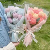 China Hand Knitted Flower Yarn Crochet Heart Shape Flowers Hand Woven Bouquet Wedding Decoration Handmade Valentine's Gift for Lovers for sale