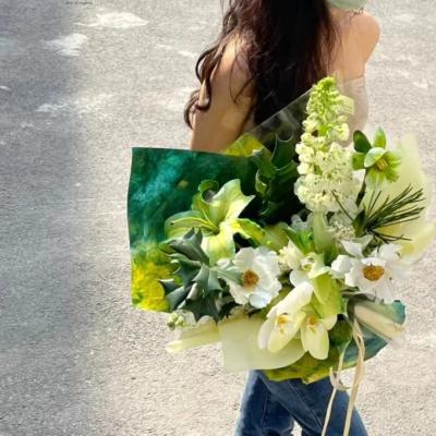 China Ink-wash stone texture paper, flower bouquet wrapping paper, gradient floating-dyed flower art packaging, flower wrapping paper materials for sale