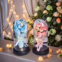 China Wholesale Factory Ins Artificial LED Decorative Flowers Birthday Glass Dome Rose Bouquet Valentine's Day Quality Soap Roses for sale