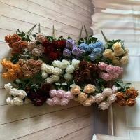 China Single 9-flower Simulated Rose Bouquet with Artificial Rose Branches for Wedding Decoration and Photography Props for sale