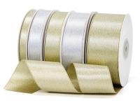 China Spot gold and silver ribbon gifts, gold and silver silk woven ribbons, fresh flower gift boxes, packaging accessories, ribbons for sale