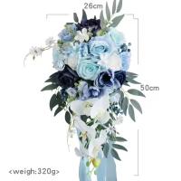 China Ice Blue Rose Bride Holding Flowers Bridesmaid Bouquet Wedding Corsage Wrist Flower Wedding Artificial Flowers for sale