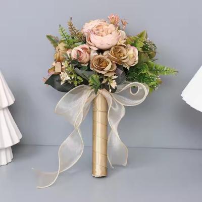 China High Quality Wholesale Wedding Bouquets Artificial Flowers Roses Brides Bridesmaids Hand Held Wedding Favors Valentines Day Gift for sale