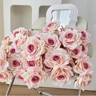 China Wholesale Cheap Faux Flower 7 Head Silk Rose Bouquet Artificial Flower Pink for Home Wedding Decoration Romantic for sale