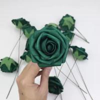 China Bulk Dark Emerald Green Roses Artificial Flowers with Stem for DIY Wedding Bouquets Centerpieces Arrangements Kissing Ball for sale