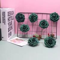 China Bulk Dark Emerald Green Roses Artificial Flowers with Stem for DIY Wedding Bouquets Centerpieces Arrangements Kissing Ball for sale