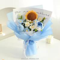 China Already Made Artificial Woven Blue Rose Crochet Flower Bouquet for Anniversary Valentines Day Gift for sale