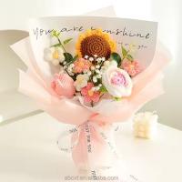 China Already Made Artificial Woven Blue Rose Crochet Flower Bouquet for Anniversary Valentines Day Gift for sale