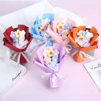 China Finished Mother's Valentine's Day Crochet Bouquet Creative Artificial Flowers Knitted Puff Bouquet for Floral Use for sale