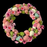 China Senmasine Egg Easter Wreath for Front Door Hanging Spring Decor Mixed Colorful Plastic Eggs Artificial Leaves Flowers Wreaths for sale