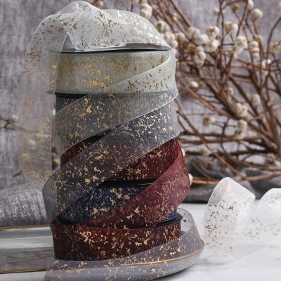 China Hot stamping cracked chiffon ribbon DIY bow hair accessory chiffon packaging balloon shoelaces ribbon flower gift Box ribbon for sale