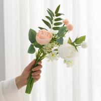 China Wholesale Artificial Rose Flowers Bouquets Silk Wedding Flowers Bouquets for Wedding Party Decoration for sale