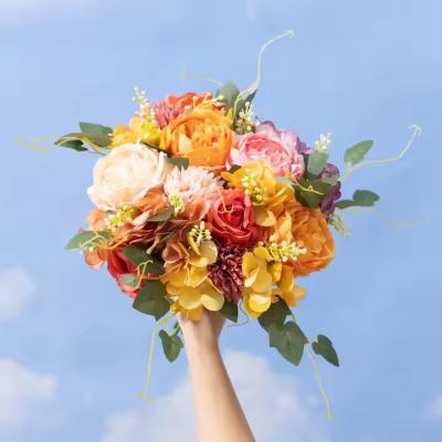 China Small Heads Peony Bush Artificial Persian Rose Flower Wedding Bridal Bouquet Wholesale Silk Rose Flowers for sale