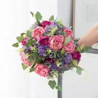 China Small Heads Peony Bush Artificial Persian Rose Flower Wedding Bridal Bouquet Wholesale Silk Rose Flowers for sale
