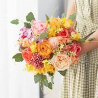 China Small Heads Peony Bush Artificial Persian Rose Flower Wedding Bridal Bouquet Wholesale Silk Rose Flowers for sale