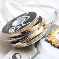 China 1cm hot stamping English letter small gold bar floral tie gift cake ribbon DIY material gift box decorative tape for sale