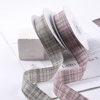 China Hair accessories DIY bow mixed color flax cotton plaid ribbon woven clothing shoes and hats accessories bouquet accessories straps for sale
