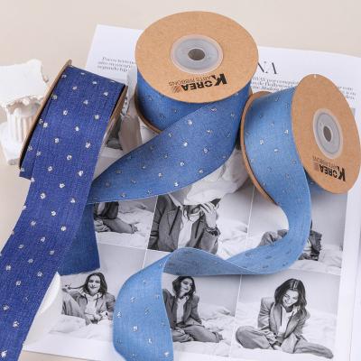 China Ironed gold and silver dots, denim webbing, hair accessories, handmade materials, gifts, flower packaging, shoes, flowers, grass hats, bows, ribbons for sale