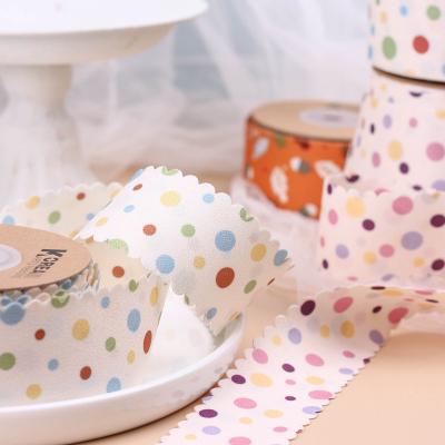 China Korean double-sided color polka dot pine tree printing ribbon DIY bow hair accessories collar flower hat shoe flower decoration for sale