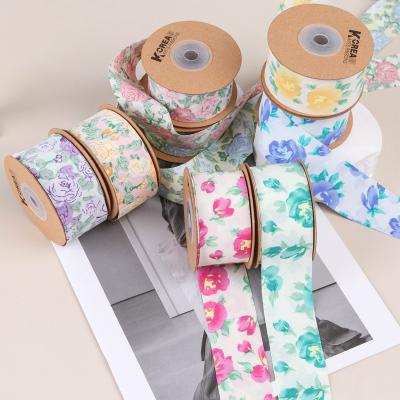 China Rose print ribbon hair accessories DIY gift flower packaging shoes flower grass hat bow ribbon rose flower ribbon for sale