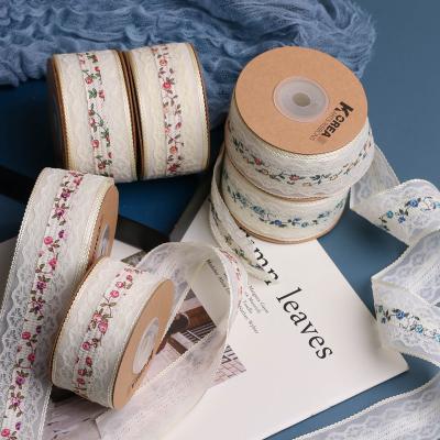 China Korean version tooth edge chiffon+hollow lace floral ribbon DIY bow handmade hair accessory flower Store flower packaging for sale