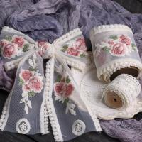 China Korean version lace embroidery flower woven ribbon DIY bow hair clip material flower gift packaging hollow strap for sale