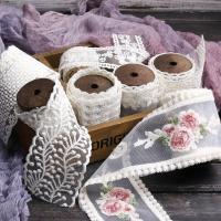China Korean version lace embroidery flower woven ribbon DIY bow hair clip material flower gift packaging hollow strap for sale