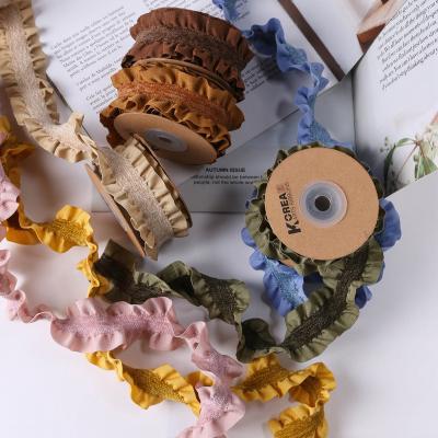 China Double sided wrinkled fungus edge plush elastic ribbon DIY bow hair accessories gift flower packaging home textile clothing for sale