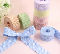 China Grid pressed fabric ribbon, small grid woven ribbon, handmade DIY bow tie, hair accessory, bow tie, clothing, cotton fabric ribbon for sale
