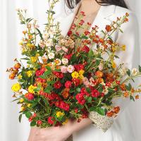 China Simulated Rose Flower Cross border Multi head Simulated Flower Artificial Bouquet Wedding Decoration Handheld Fake Flower Ornament for sale