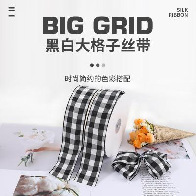 China Simple black and white large grid packaging ribbon bow jacquard ribbon cake ribbon decorative ribbon spot wholesale for sale