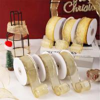 China Polyester Christmas Ribbon for Baking Packaging 4cm/25m Metal Wire Edge Gift Packaging Ribbon Net Snow Ribbon Decoration Ribbon for sale