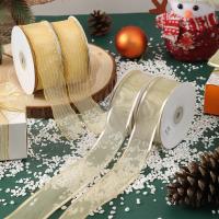 China Polyester Christmas Ribbon for Baking Packaging 4cm/25m Metal Wire Edge Gift Packaging Ribbon Net Snow Ribbon Decoration Ribbon for sale