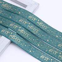 China 2cm green ribbon gift box packaging flower cake ribbon BESTWISHES hot stamping gift ribbon for sale