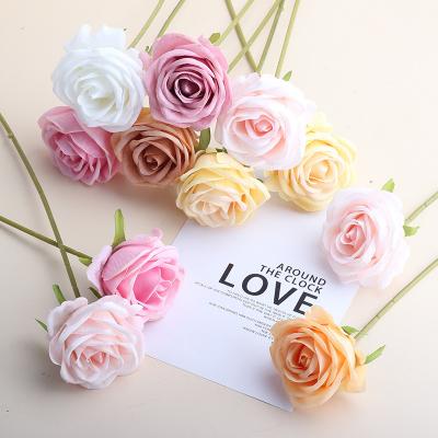 China Cross border simulation artificial simulation rose single branch rose flower artificial flower silk flower home decoration flower for sale