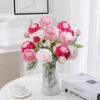 China Three flocking lotus artificial flowers, peony furniture, living room and dining table decoration, artificial flowers, artificial flower ornaments, living room for sale