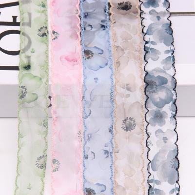 China Manufacturer's spot 2.5-5cm double ear lace chiffon printed ribbon Chinese style hair accessories headwear DIY silk ribbon for sale